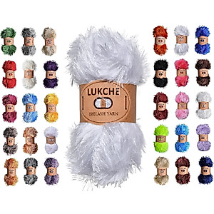 Lukche Eyelash Fun Fur Yarn Premium 100% Polyester 164 Yds (150 Mt), 3.53 Oz (100 Gr) Colorful Crochet Yarn Dıy Hand Knitting. (Optical White, 1 Skein)