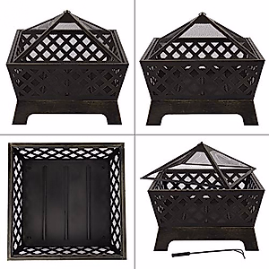 Douup 26" Extra Deep Fire Pit Backyard Patio Garden Stove Wood Burning Fireplace W/Long Fire Poker,Mesh Lid,Rain Cover