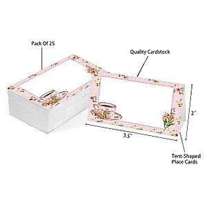 Table Place Card, Tea Party Themed Tent Style Cards, Pack of 25 Half-Fold Reception Place Card, Perfect for Bride Shower, Birthday Party, Banquet and Special Events C26