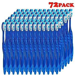 Pre pasted Disposable Toothbrushes Individually Wrapped | Regular Size Head, Soft Bristle Hygienic & Economical | Great for Travel Camping Guestroom Car Office School Hotel Airbnb Gifts (72 Pack)