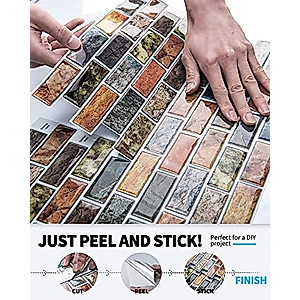 Art3d 10-Piece Peel & Stick Kitchen/Bathroom Backsplash Tiles, 12" X 12" Colorful Marble Tile Design