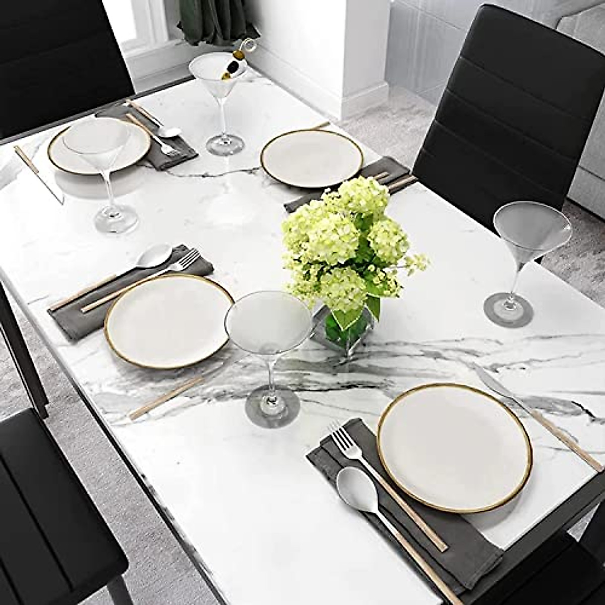DKLGG 5 Piece Dining Room Table Set, Modern Kitchen Table Set for 4, Faux Marble Dinner Table with 4 Dining Chairs, Dining Table Sets for 4 Home Furniture for Small Spaces, Dining Room