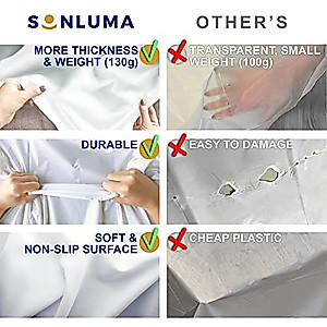 Sonluma 12 Pack 108" X 54" White Premium Disposable Plastic Tablecloth for 8ft Long Rectangle Tables, Waterproof Covers for Indoor or Outdoor Events & Parties