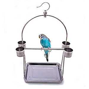 Bird Platform Playground Stainless Steel Perch Gym Stand with Food Bowls for Parrot Macaw African Grey Budgies Parakeet Conure Cage Exercise Toy (S)