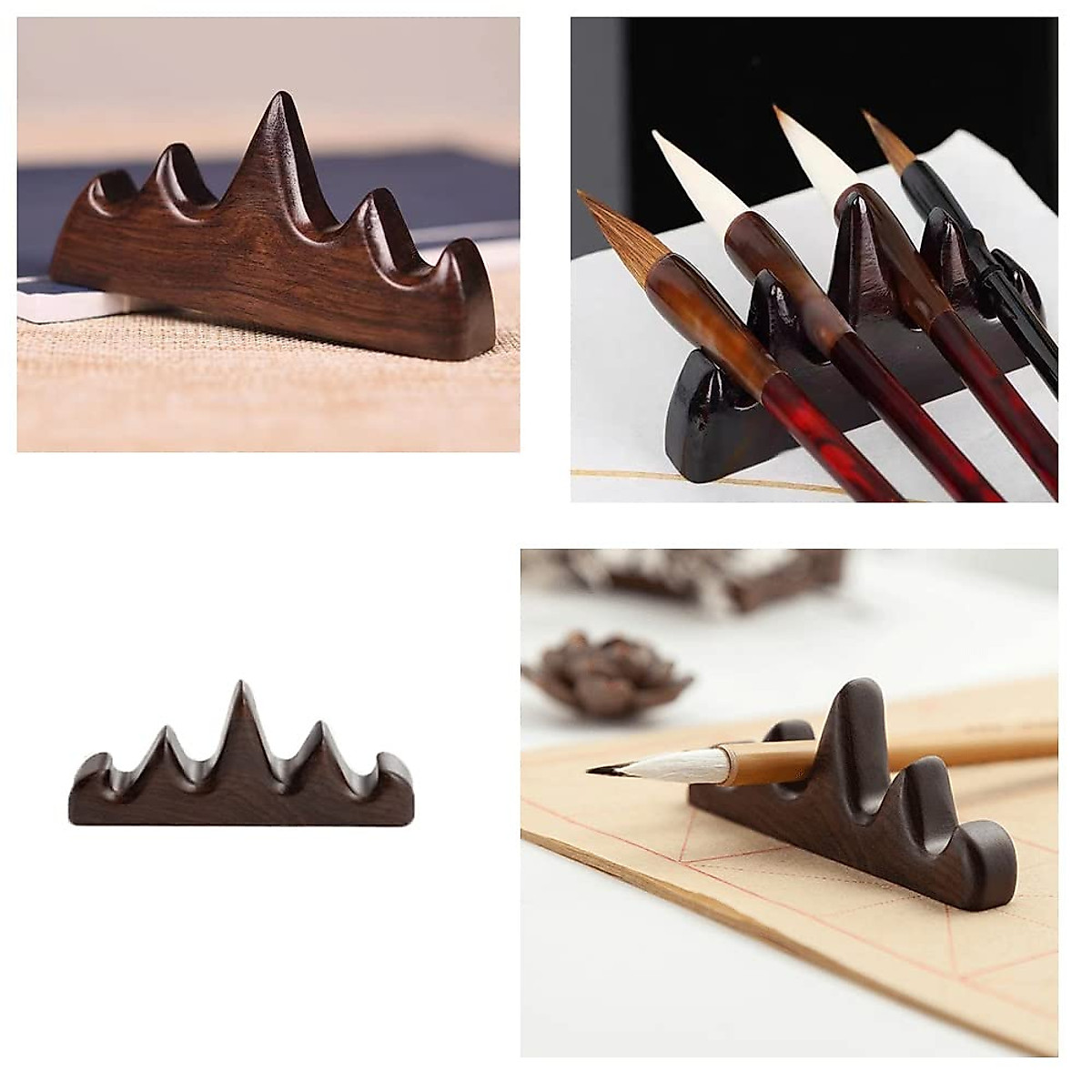 UtySty 2 Pack Paint Brush Holder Chinese Calligraphy Brushes Rest Stand Support Wooden Montain Non Rolling Keeper for Paintbrush Pens Paintbrushes Ink Writing Painting Drawing Art Watercolor Pencils