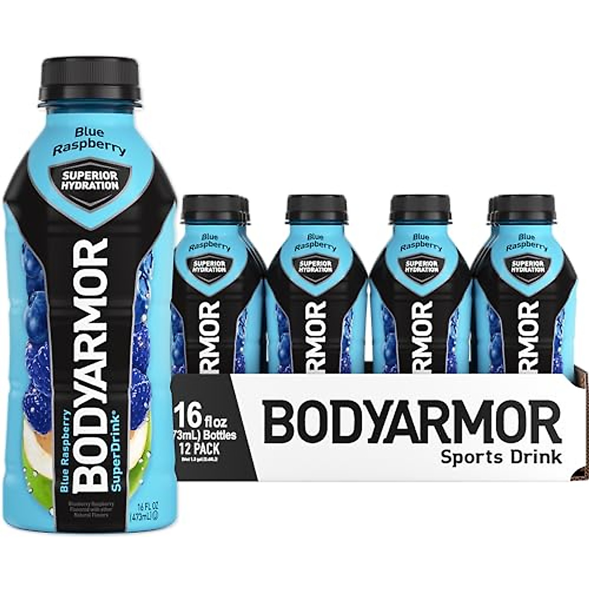 BODYARMOR Sports Drink Sports Beverage, Blue Raspberry, Coconut Water Hydration, Natural Flavors With Vitamins, Potassium-Packed Electrolytes, Perfect For Athletes, 16 Fl Oz (Pack of 12)