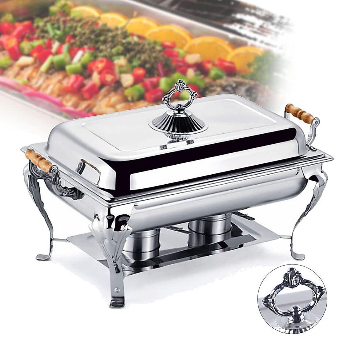 Chafing Dish Tray Buffet Catering Chafers Catering Stainless Steel Chafer Chafing Dish Set Buffet Party Food Warmerfor buffet, wedding and other banquet events Silver