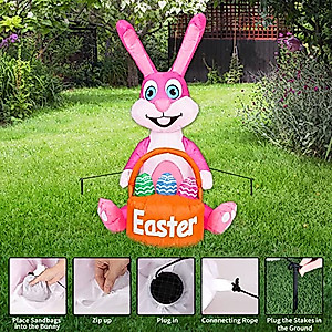 Toodour 4FT Easter Inflatable Bunny Decorations - Inflatable Easter Bunny with Egg, Easter Blow up Outdoor Yard Decoration Built-in LED Lights for Easter, Holiday, Party, Yard, Garden, Lawn,