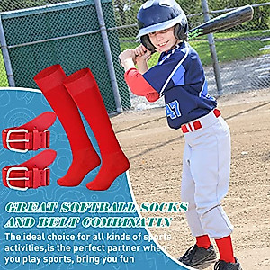 Newcotte 4 Pairs Baseball Sock and 2 Pcs Belt Combo Set Adjustable Softball Sock for Youth Boys Girls Kids Adult, Red (Medium)