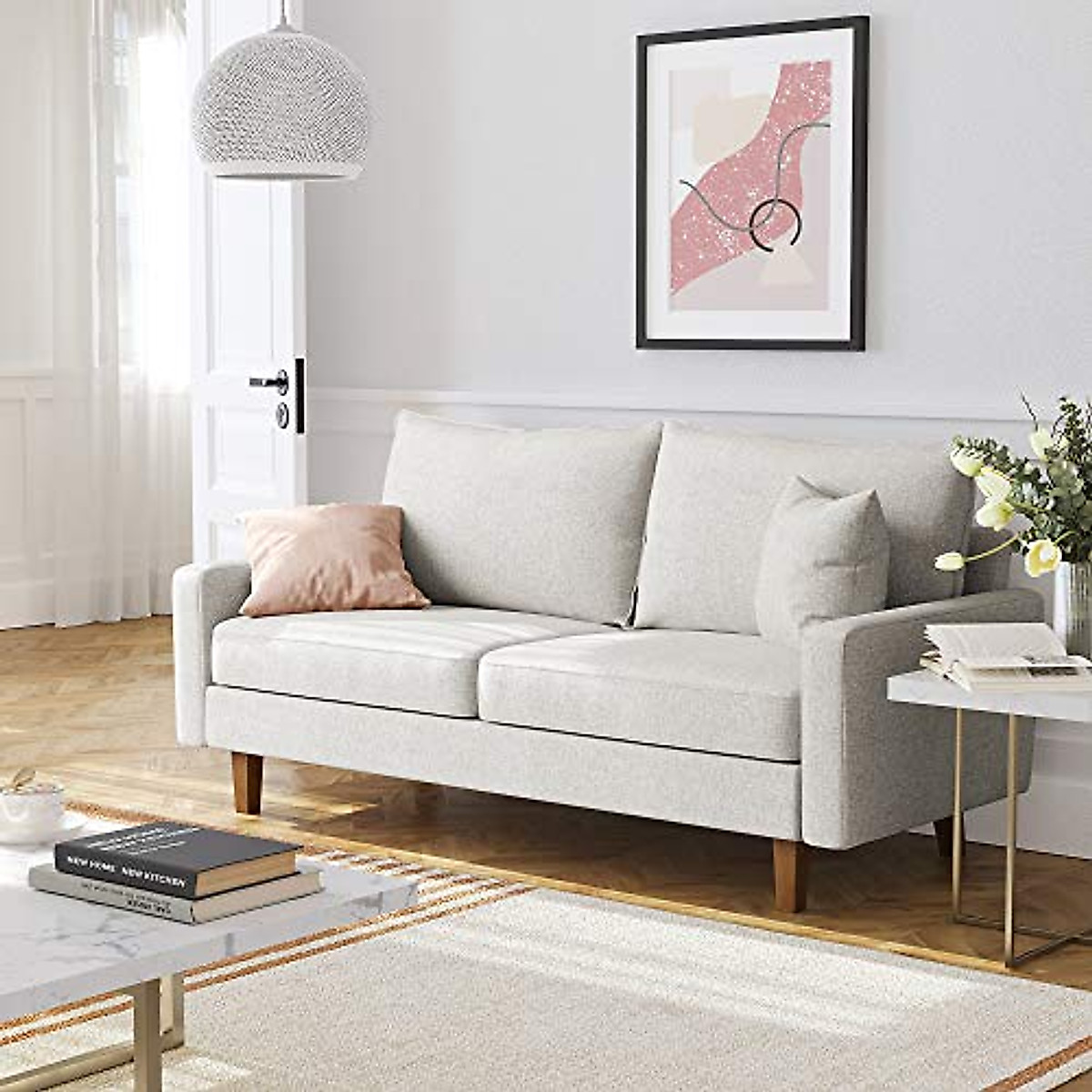 VASAGLE Comfortable Sofa, Couch with Solid Wood Frame and Breathable Linen Fabric, for Guest Room, Teenager's Room, and Small Apartment, 70.1 x 33.3 x 32.7 Inches, Beige
