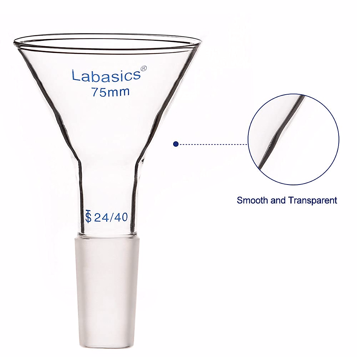 Labasics Glass Short Stem Powder Funnel with 75 mm Top Outer Dimension and 24/40 Inner Joint Filter Funnel Glass Funnel (OD 75mm)