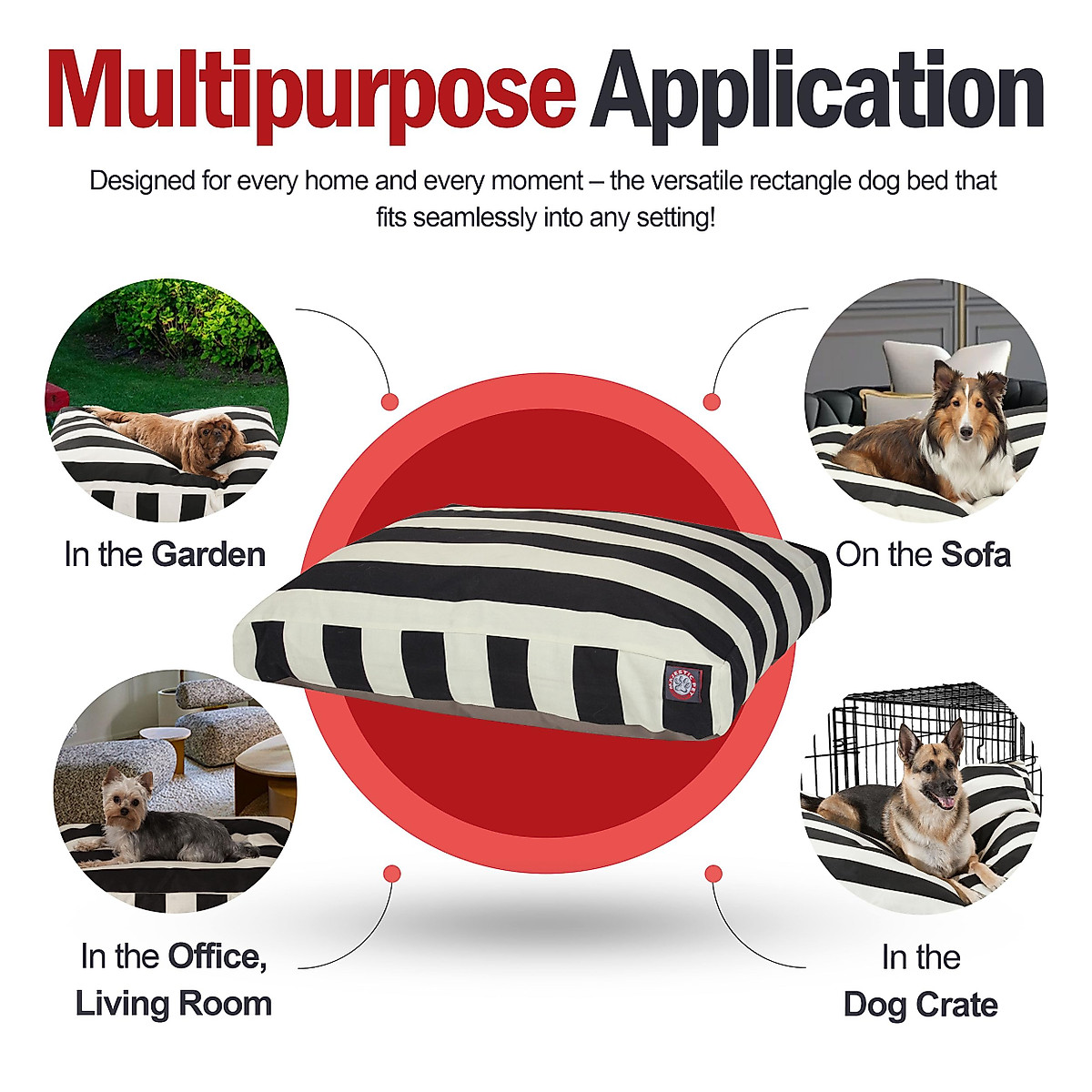 Majestic Pet Rectangle Large Dog Bed Washable – Non Slip Comfy Pet Bed – Dog Crate Bed with Removable Washable Cover – Dog Kennel Bed for Sleeping - Dog Bed Large Breed 44x36x5 Inch – Black