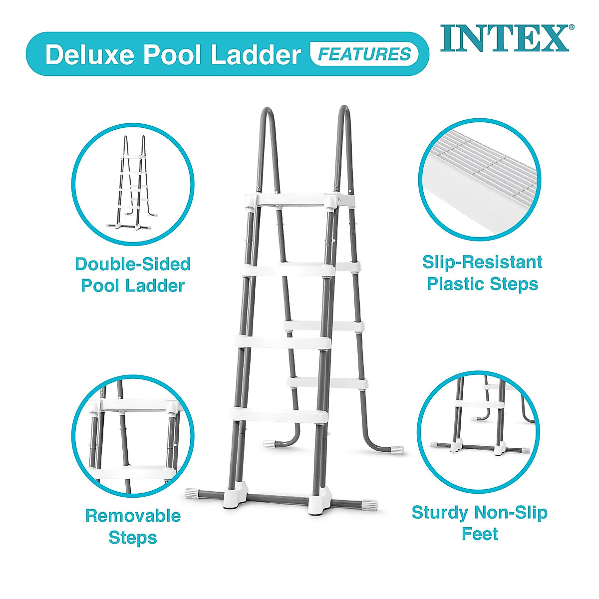 Intex 28076E Heavy Duty Deluxe Pool Ladder with Removable Steps for 48 Inch Depth Above Ground Pools
