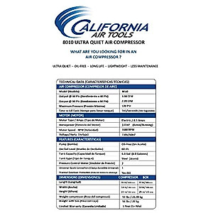 California Air Tools 8010 Steel Tank Air Compressor | Ultra Quiet, Oil-Free, 1.0 hp, 8 gal