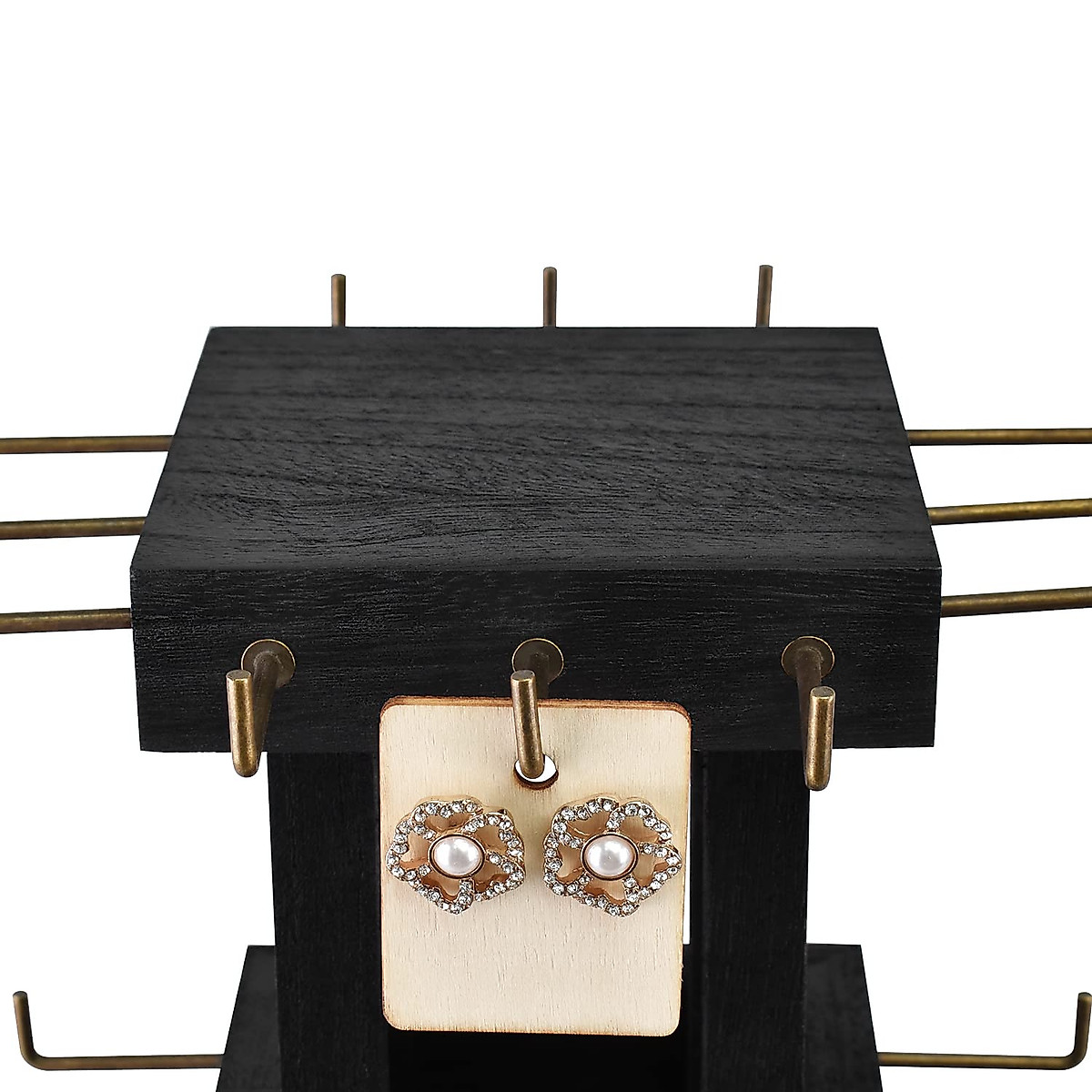 Ikee Design 36 Hooks Wood Rotating Keychain Holder Display Stand,3 Tier Jewelry Display Tree Stand,Bracelet Holder, Earring Rack for Vendors and Selling, Black Color