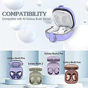 QIUDAOY 3in1 with Lock for Samsung Galaxy Buds Pro 2 Case/Galaxy Buds Pro Case/Galaxy Buds 2 Case/Galaxy Buds Live Case,One-piece Hard Shell Protective Cover with Lanyard/Keychain Accessories (Purple)