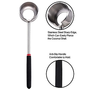Coconut Opener Tool Set, Food Grade Stainless Steel Coco Opener Kit for Coconut Young & Mature, Coconut Shell Puncher Knife, Rubber Hammer with Wood Handle, Silicone Mat Shockproof