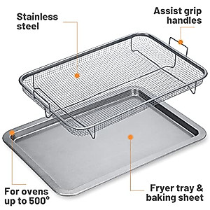 Air Fryer Basket For Oven, 18.1x11.8inch Stainless Steel Large Air Fryer Tray For Oven, Non-sitck Grill Basket Air Fryer Pan, Baking Sheet Cookie Sheet 2 Piece Set