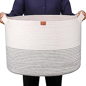 GOCAN Extra Large Laundry Basket 22" X 22"X 14" XXXL Cotton Rope Woven Basket for Blankets Storage Basket with Handles for Living Room (Beige)