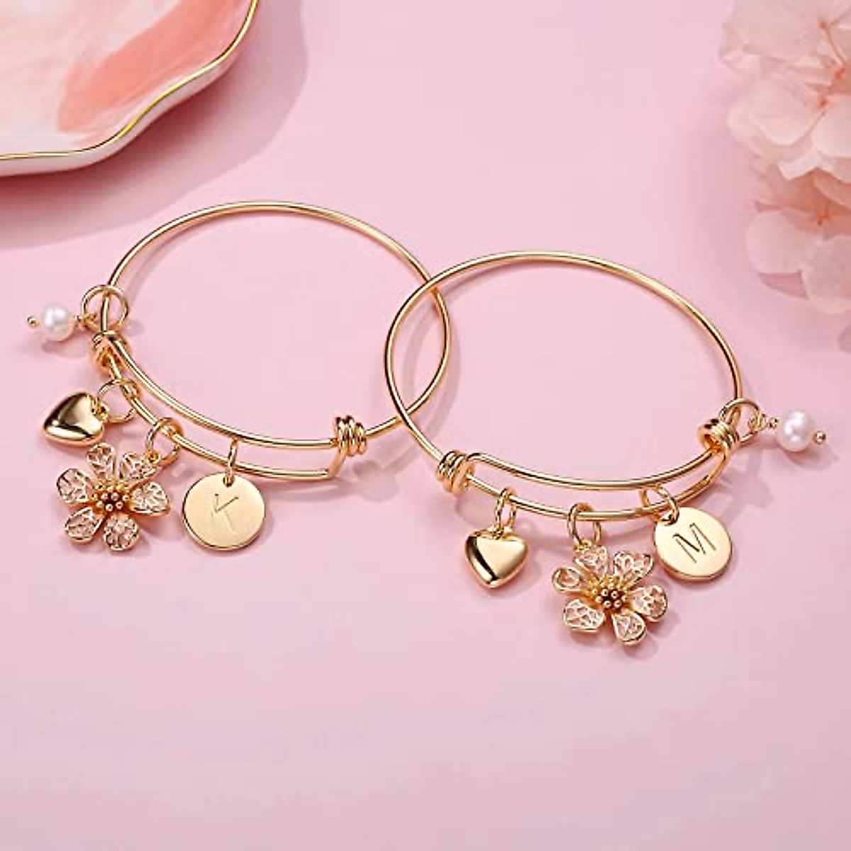IEFLIFE Flower Girl Bracelets for Little Girls, 14K Gold Plated Stainless Steel Letter C Bracelet Dainty Disc Initial Charms Bracelet for Little Girls JR Bridesmaid Gifts