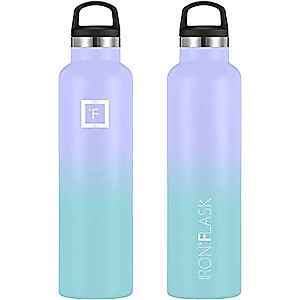 IRON °FLASK Sports Water Bottle - 24 Oz, 3 Lids (Straw Lid), Leak Proof, Vacuum Insulated Stainless Steel, Hot Cold, Double Walled, Thermo Mug, Standard Metal Canteen