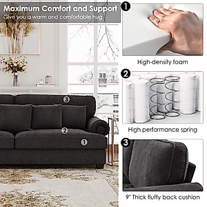 HIFIT 85in Sofa, Comfy Sofa Couch with 3 Extra Deep Seats and 2 USB Charging Ports, Modern Sofa Couches for Living Room, Wide Rolled Arms, Grey 34" D x 85" W x 35" H