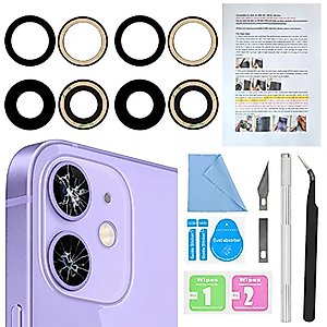 2PCS ASDAWN Back Camera Lens Glass Replacement for iPhone 12 and 12 Mini All Carriers,Rear Camera Lens Glass Replacement with Free Lens Film + Installation Manual + Repair Tool Set