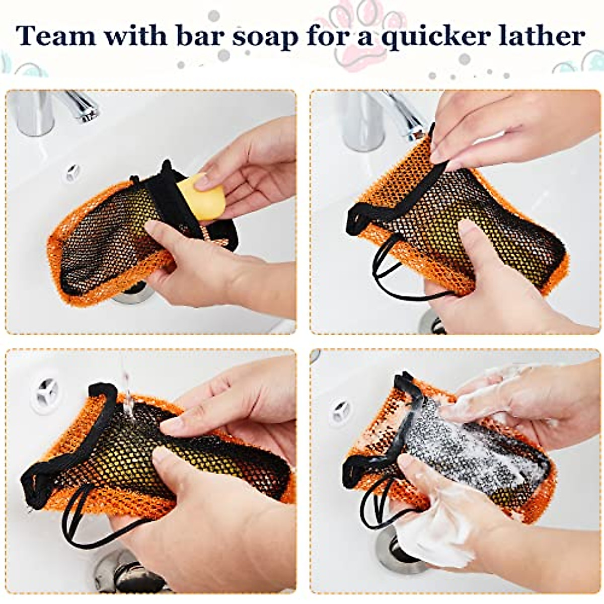 4 Pcs Bar Soap Pouch Soap Savers Exfoliating Net Soap Coarse Mesh Soap Bag Loofah Body Scrubber Hanging Rope Bags Exfoliator for Bath Shower for a Deeper Scrub and Lather