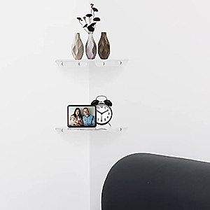 Cosmos 2 Pcs Acrylic Wall Mount Floating Corner Shelves Quarter Round Shower Shelf Hanging Corner Shelves Wall Storage Display Organizer for Bathroom Kitchen Bedroom Living Room (Transparent Clear)