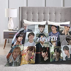 Kpop ENHYPEN Merch Throw Blanket Characters Collage Blanket Soft Warm Bed Blanket for Travelling Camping Living Room Sofa Bedroom 50"X40"