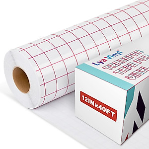 40FT Transfer Tape for Vinyl - Clear Vinyl Transfer Paper Tape Roll, 12” x 40 FT with 1/2 Red Grid Standard Tape for Cricut Adhesive Vinyl for Craft Decal, Mug Decal