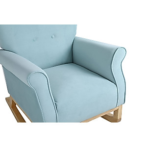 Yoluckea Modern Rocking Chair, Upholstered Rocking Armchair Accent Chair Comfy Wingback Glider Rocker with Safe Solid Wood Base for Nursery, Playroom, Bedroom and Living Room (Light Blue)