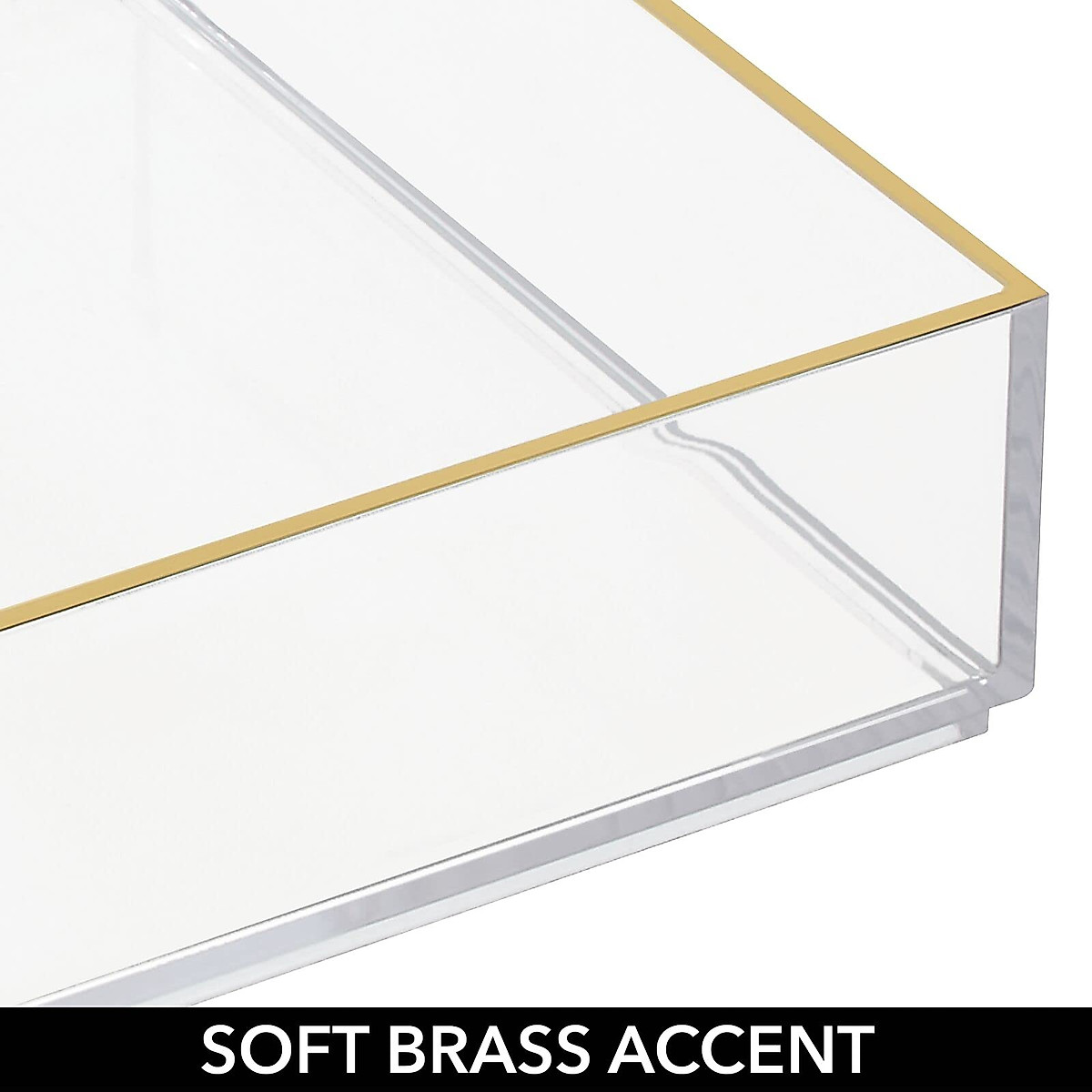 mDesign Slim Plastic Drawer Organizer, Storage Container for Cosmetics, Makeup, and Accessories on Bathroom Vanity, Countertop, or Cabinet - Lumiere Collection - 3 Pack - Clear/Soft Brass