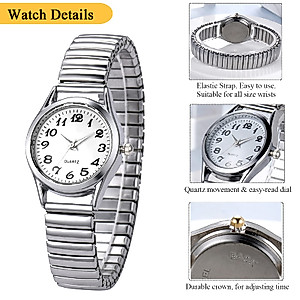 JewelryWe Women's Ultra Thin Easy Reader Watch with Elastic Strap, Golden/Silver Watch for Valentine’s Day