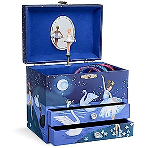 Jewelkeeper Ballerina Musical Jewelry Box with 2 Pullout Drawers, Glitter Design, Swan Lake Tune