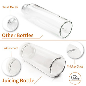 All About Juicing Clear Glass Water Bottles Set - 6 Pack Wide Mouth with Lids for Juice, Smoothies, Beverage Storage - 16 oz, Durable, Reusable, Dishwasher Safe, Leak Proof (White Caps)