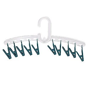 LiebeWH Plastic Sock Clips Drying Rack Portable Clothes Drying Hanger Windproof Straight Rod for Camping and Holiday (White and Green)