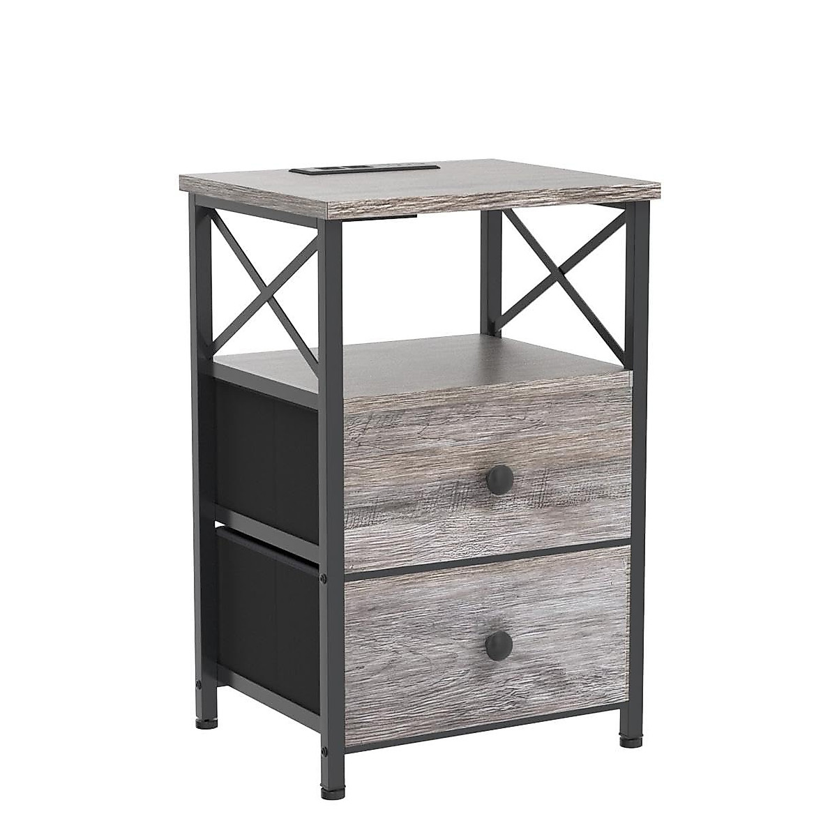 AMHANCIBLE Night Stand Set 2, LED Nightstands for Bedroom Set of 2 with Charging Station, End Table with USB Port and Outlet, Side Table with 2 Storage Drawers for Living Room, Greige, HET052LGY