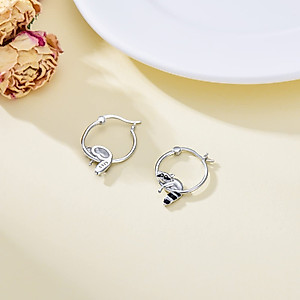 Polar Bear/Fox/Hummingbird/Rabbit/Raccoon Hoop Earrings for Women 925 Sterling Silver Animal Huggie Hoop Earrings Jewelry Gifts (raccoon)