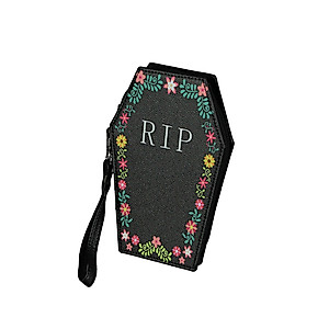 Day of the Dead Sugar Skull Coffin Shaped Wallet With Removable Wrist Strap