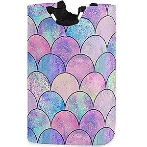 visesunny Large Capacity Laundry Hamper Basket Magic Mermaid Scale Water-Resistant Oxford Cloth Storage Baskets for Bedroom, Bathroom, Dorm, Kids Room