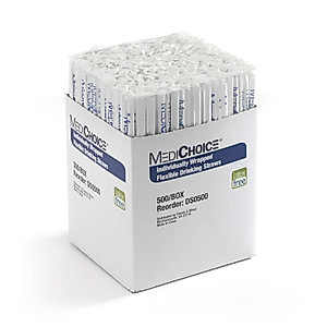 MediChoice Drinking Straw, Flexible, Individually Wrapped Disposable, Plastic, 7.75 Inch x .25 Inch (Box of 500)