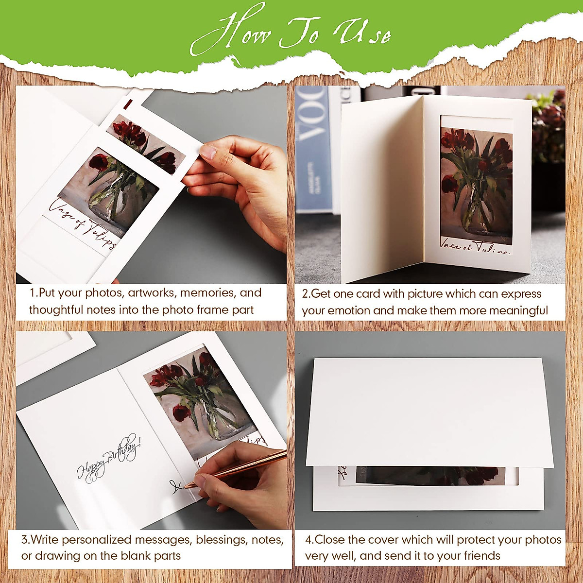 150 Pack Photo Folders Cardboard Picture Frame Photo Frame Note Cards Cardboard Photo Folders Paper Greeting Cards Photo Inserts for Portraits Christmas Wedding Graduation (White, 4 x 6 Inch)