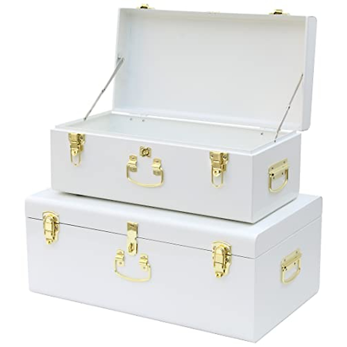 Vixdonos Decorative Metal Box Storage Trunks Set of 2 College Dorm Chest with Lock Hole,23.7X14.2X9.5 Inches(White)