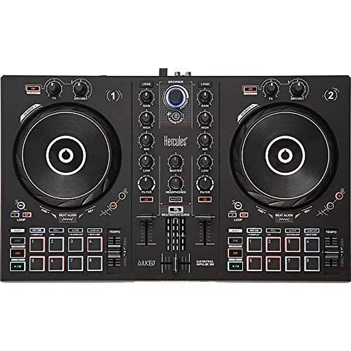 Hercules DJ 2 Control Inpulse 300, Black with 8in Stereo Mini to Dual RCA Y-Cable (6') Bundle, Speaker