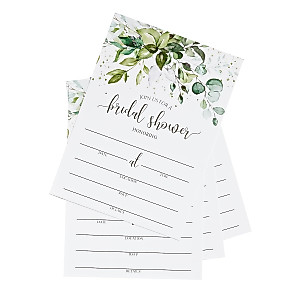 All Ewired Up 50 Greenery Eucalyptus Bridal Shower Invitations and 50 Envelopes, Boxed Set, Sage (Large Size 5x7) - (100 pieces)