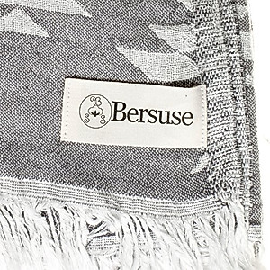 Bersuse 100% Cotton Teotihuacan XL Throw Blanket Turkish Towel - 75x90 Inches, Silver Grey