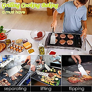 HaSteeL Metal Spatula Set of 5, Stainless Steel Grill Spatula & Griddle Scraper - Multipurpose Griddle Accessories for BBQ Hibachi Teppanyaki Flat Top Cooking, Riveted Handle & Dishwasher Safe