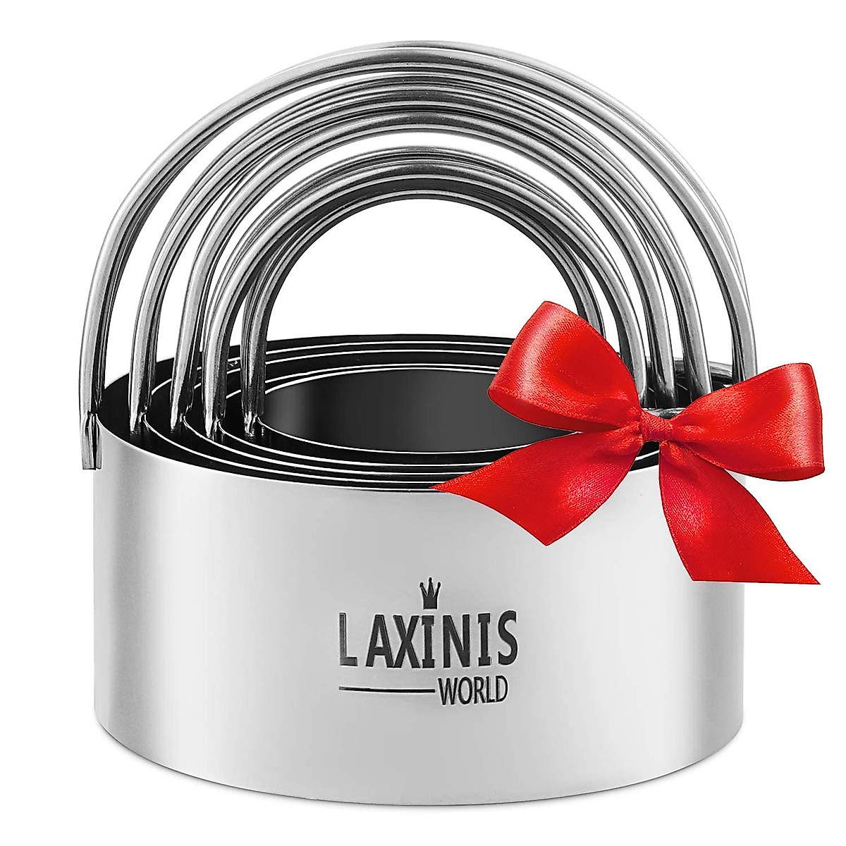 Laxinis World Biscuit Cutter Set, 5 Pieces Round Cookies Cutters with Handle, 18/8 Stainless Steel Graduated Circle Pastry and Dough Cutters
