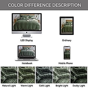 JELLYMONI Green Duvet Cover Queen Size - Soft Microfiber Queen Duvet Cover Set with Zipper Closure & Corner Ties, 3 Pieces Rectangle Embroidery Tufted Bedding Set for All Seasons (No Comforter)